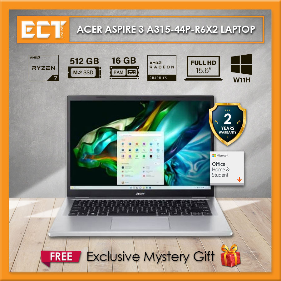 Acer Aspire 3 A315-44P-R6X2 Laptop (R7-5700U 4.30GHz,512GB SSD,16GB,ATI,15.6" FHD,W11,HS21 ...