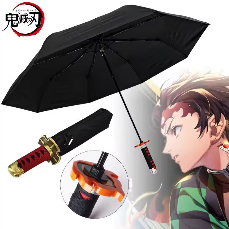Anime Roronoa Zoro Katana Umbrella UV Block Black Parasol Ninja Sword ...