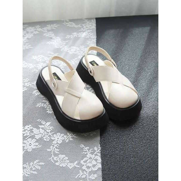 sandal tapak tinggi sandal tinggi tebal selipar tinggi perempuan Salib ...