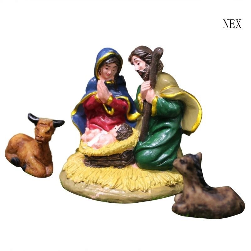 NEX Holy Family Figurine Home Decorations Holy Crib Figurine Resin ...