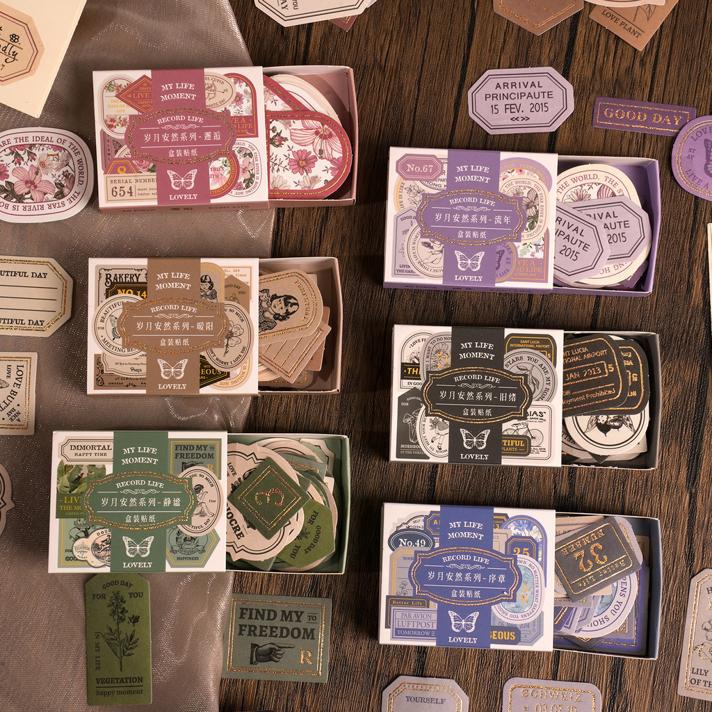 40 Pcs Antique Looking Golden Labels Scrapbook Stickers Vintage ...