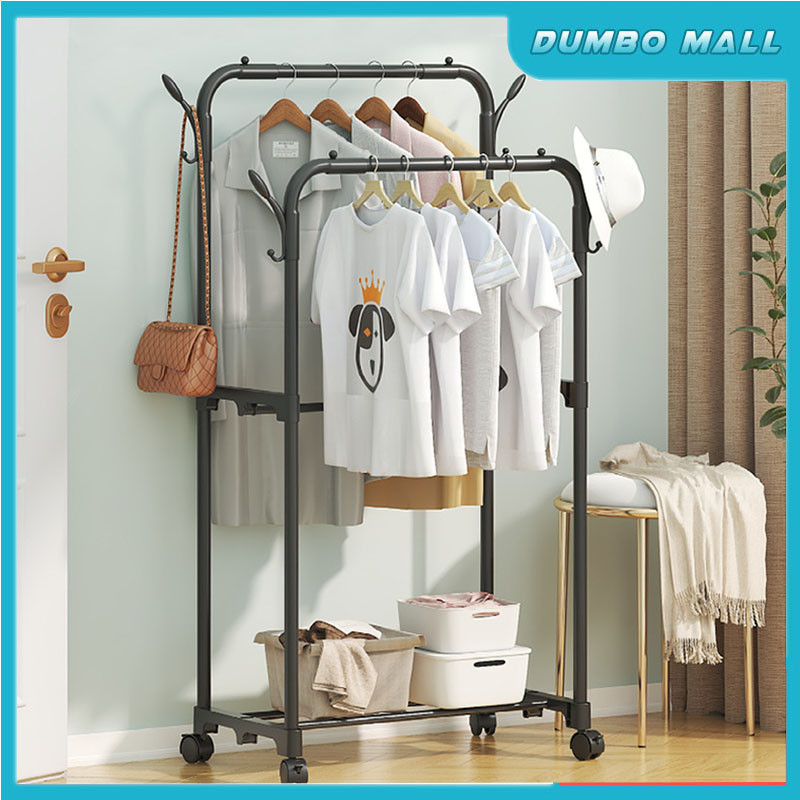 Single/Double-Pole Clothes Hanging Rack Cloth Hanger Stand Drying Rak ...