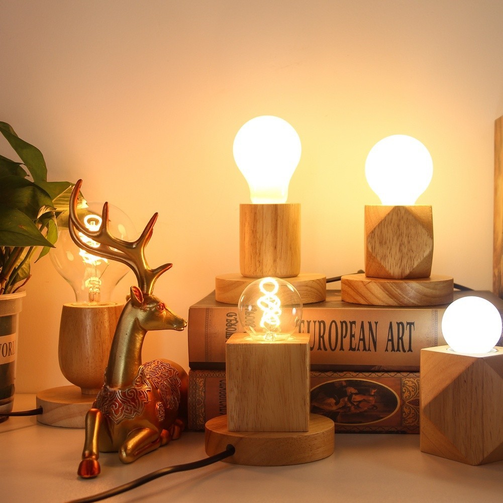 Nordic E27 Vintage Table Lamp Base Retro Socket Wooden Beside Desk Lamp ...