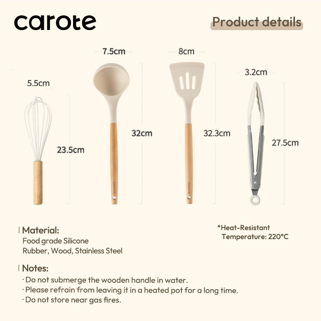 CAROTE 4PCS Utensils Kitechen Tools Silicone Heat Resistant Kitchen ...