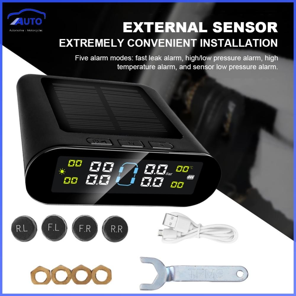 itechcool Wireless Solar Car TPMS Tire Pressure Alarm Monitor System Temperature Warning Real ...