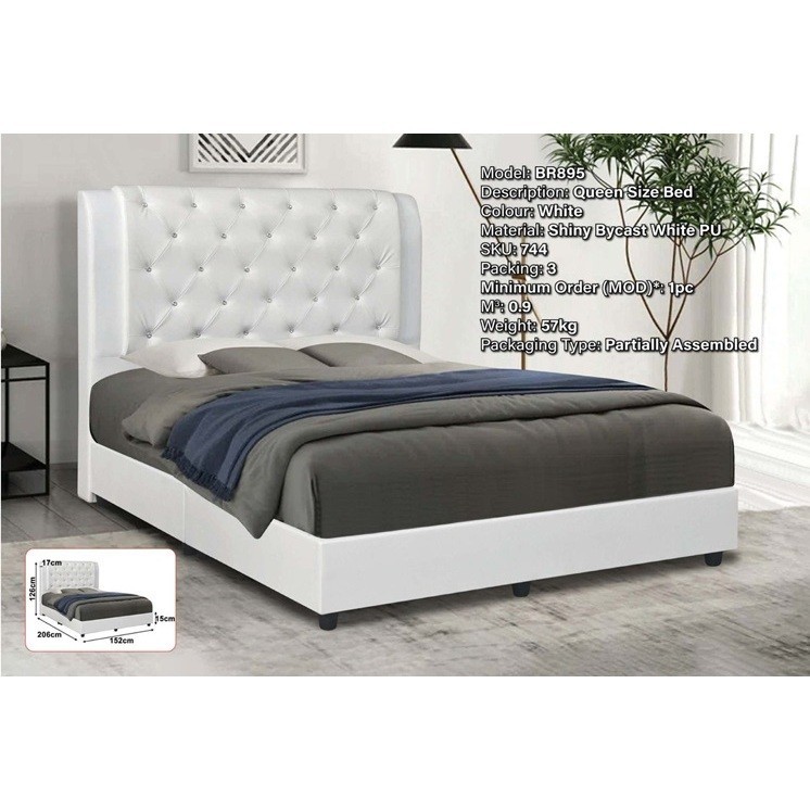 Perabot Maslapan Divan Bed Katil Queen Size Shiny Bycast White PU ...