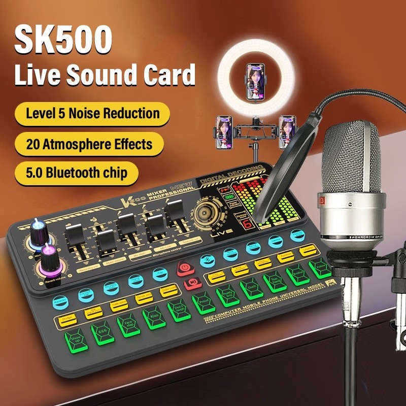 SK500 Live Sound Card External Voice Changer Audio Mixer Rechargeable ...