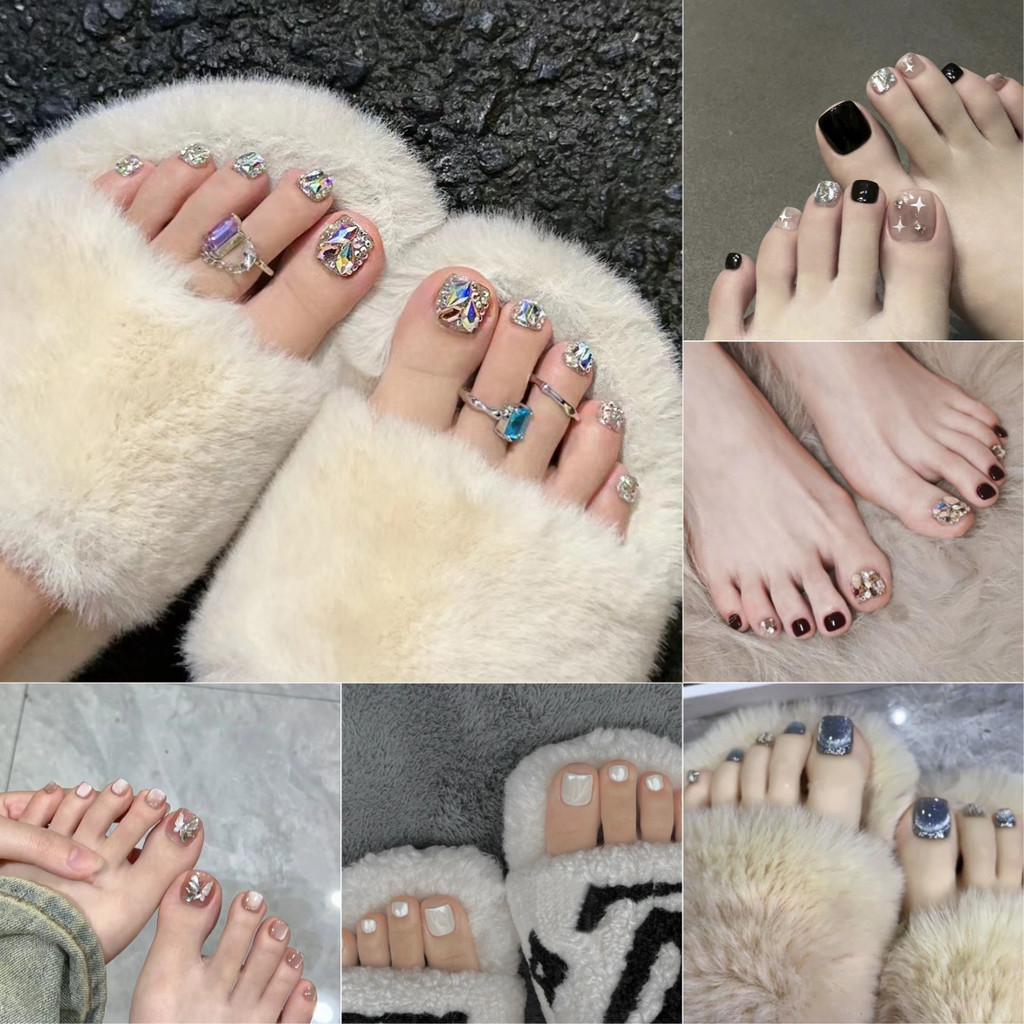 24PCS Sparkling Diamond Toenails, Cat Eye Set with Diamond Toenail ...