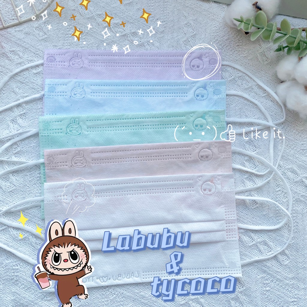 CUTE Macaron Labubu Adult Mask 50pcs Disposable Independent Packaging ...