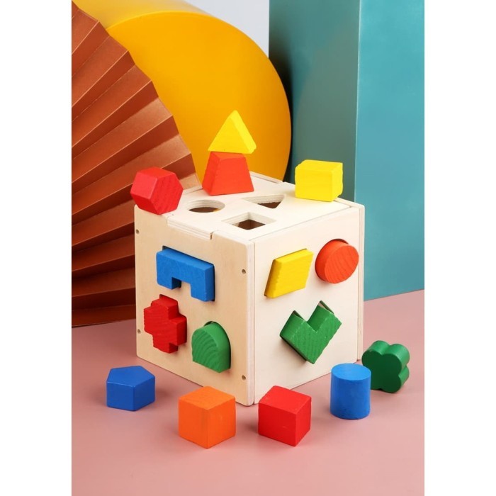 KAYU Sorting Shape Cube Box Wooden Puzzle Shape Box Matching Shapes ...