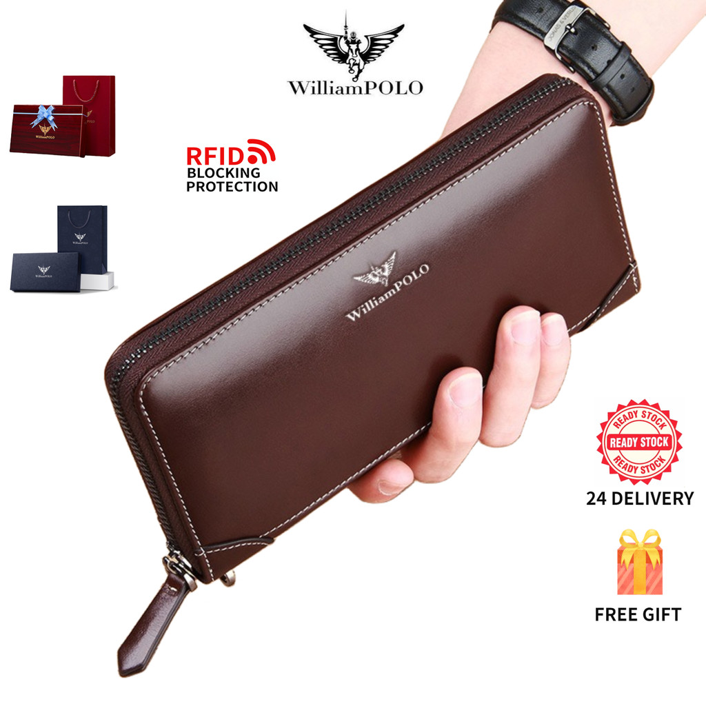 William polo wallet men leather long wallet multi-function money clip ...
