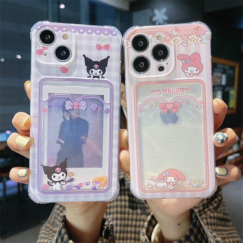 Softcase Slot Card Holder Pink cute Cinnamoroll Kuromi Casing Redmi 12 POCO C65 13C NOTE 13 PRO ...