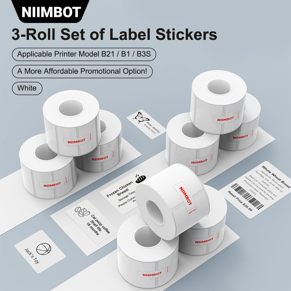 【3Rolls Set】NIIMBOT B21/B1/B3S White Thermal Label Paper, Price Tags for Clothing, Stickers for ...
