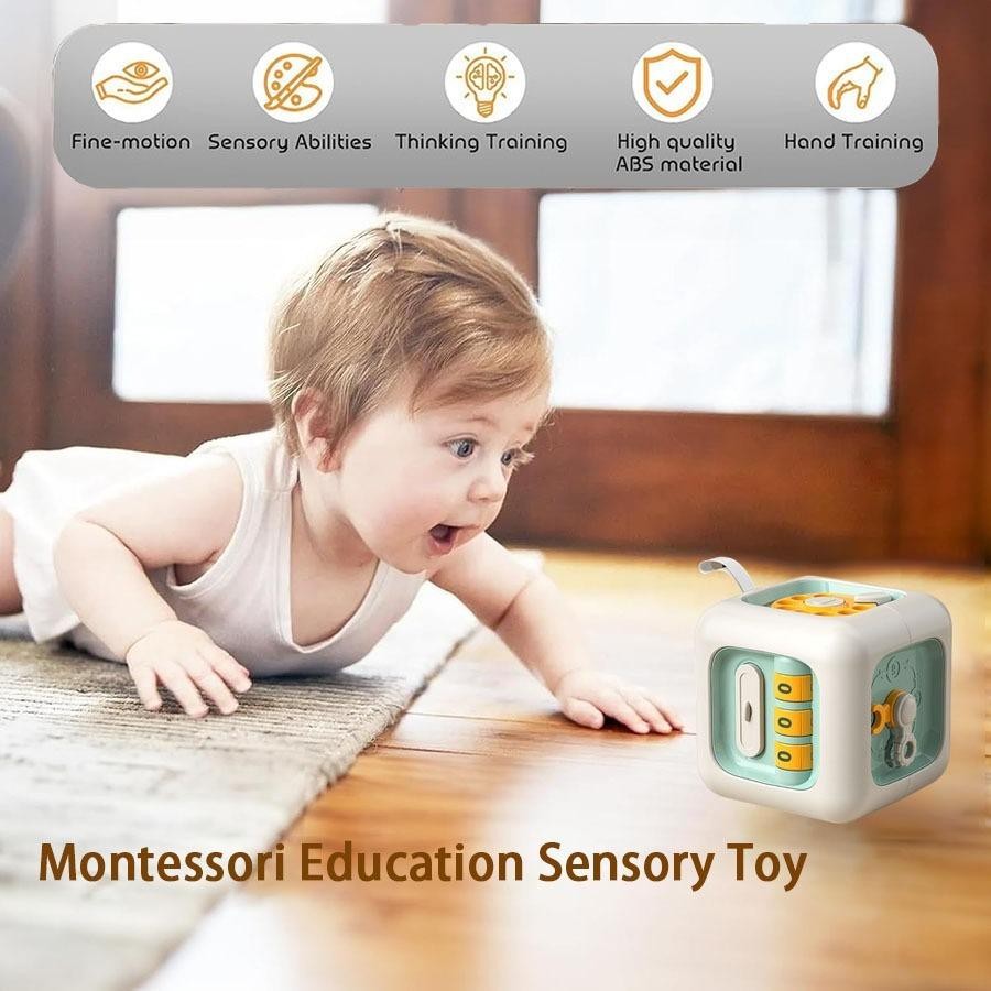 6 in 1 Montessori Cube Toys Sensory Busy Board Baby Practice Skills ...