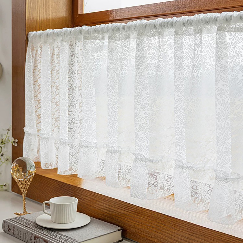 White Lace Short Curtain For Kitchen Sheer Valance Curtain Tier ...