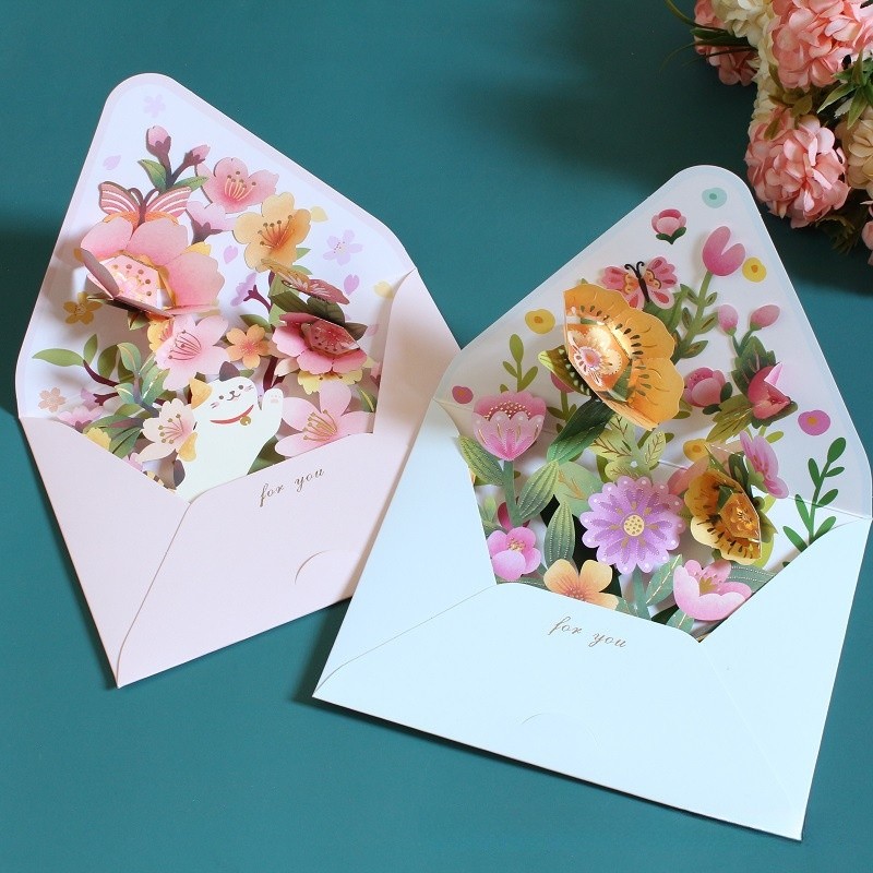（with envelope）3D Flower Greeting Card Birthday Greeting Card ...