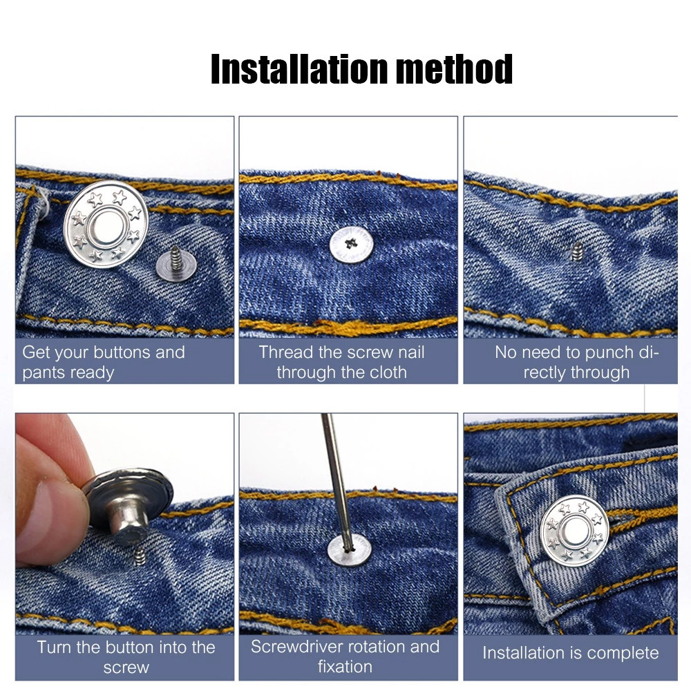 10Pcs/Set Detachable Waist Extender Button for Jeans No Sewing ...