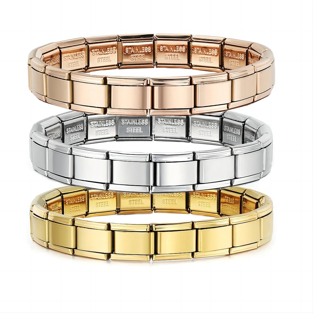 Italian Module Bracelet, Square Elastic Splicing Titanium Steel Strap ...