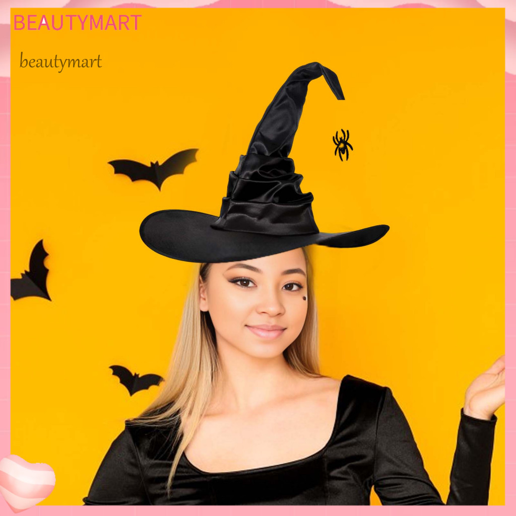 [beautymart] Bat Decor Witch Hat Role Playing Sorceress Hat Large Brim ...