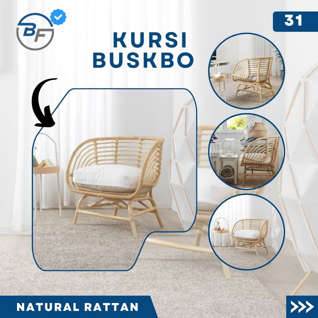 Buskbo NATURAL RATTAN TERRACE CHAIR SET MELAMIN CUSHION/FINISHING ...
