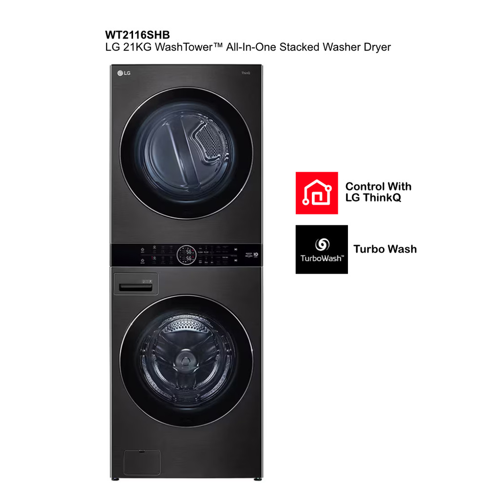 LG WT2116SHB | LG 21KG WashTower™ All-In-One Stacked Washer Dryer ...