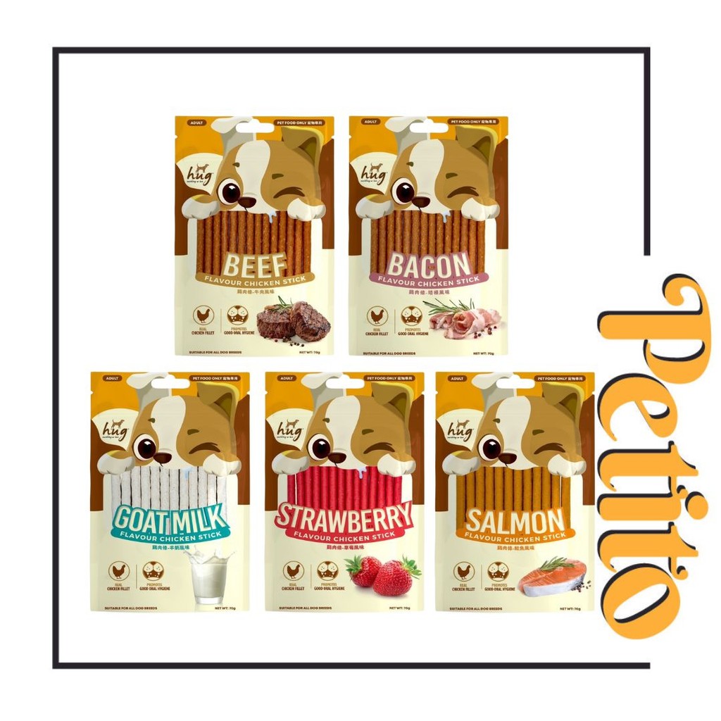HUG Dog Flavour Chicken Sticks Dog Treat Bacon Strawberry Goat Milk ...