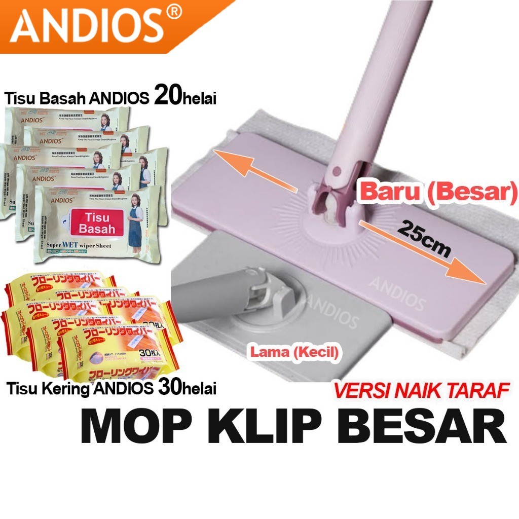 ANDIOS Mop Klip Besar Tisu Pakai Buang - Big Flat Bersih Lantai Wet Dry ...