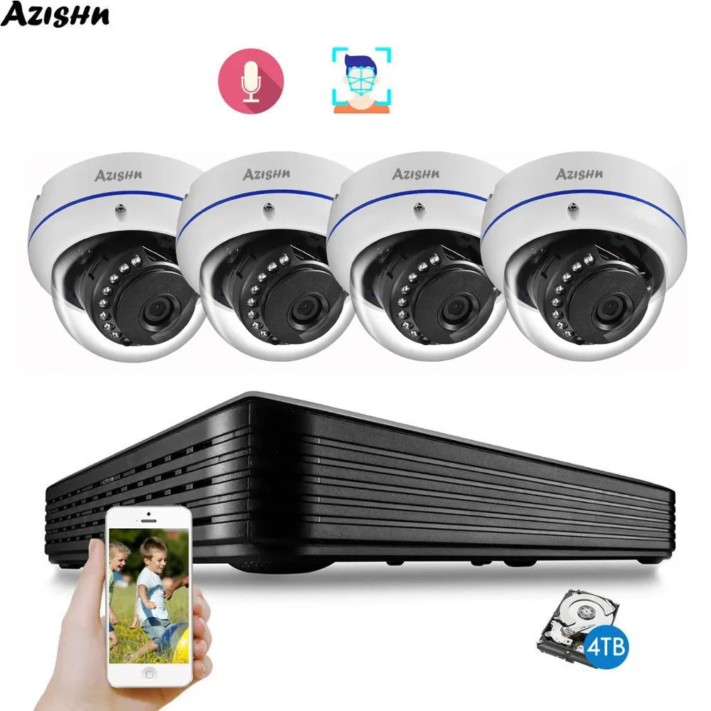 Azishn H.265 4ch 5mp Poe Security Nvr Kit 2592x1944 Audio Pengesan Muka ...