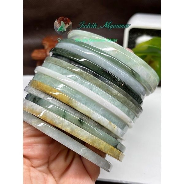 Gelang Tangan Batu Jed Asli 缅甸A货翡翠【手镯 纹裂 表面不平 完美度低】Myanmar Type A Jade ...