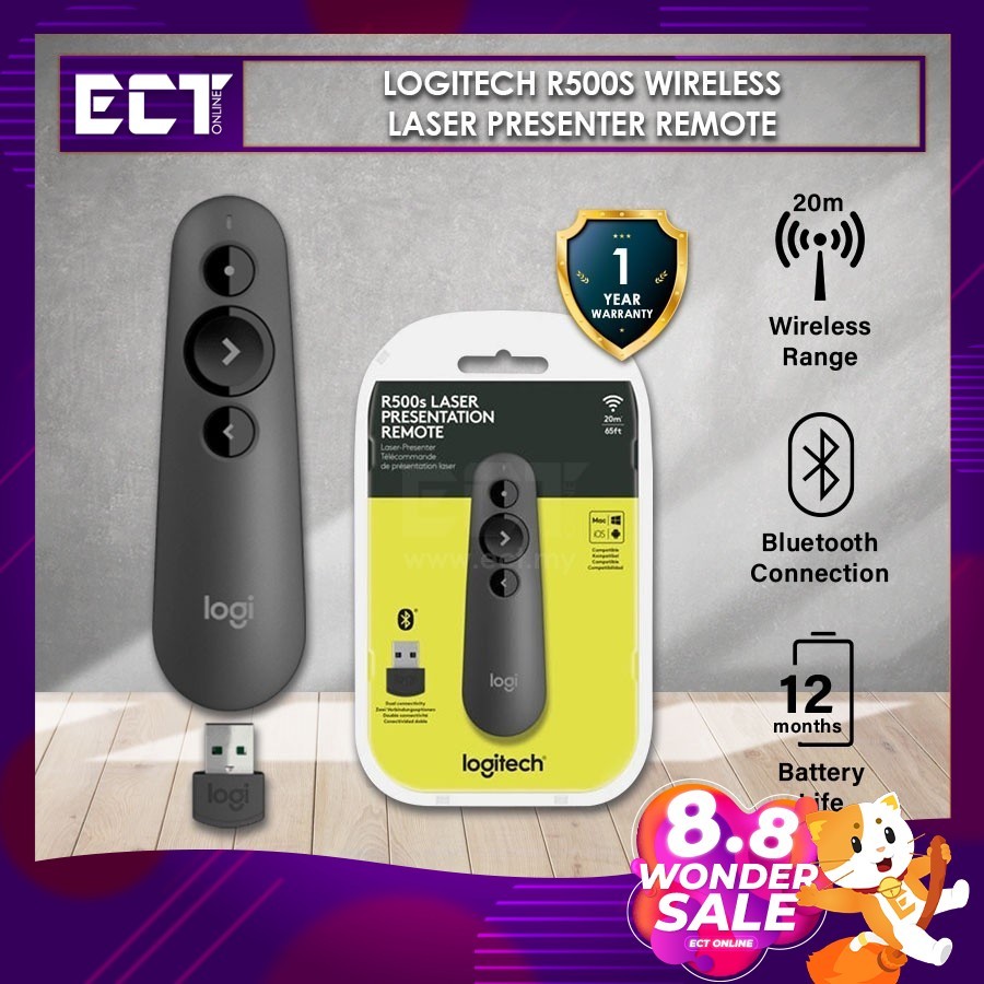 Logitech R500s Wireless Laser Presenter Remote - Graphite / Mid Grey ...