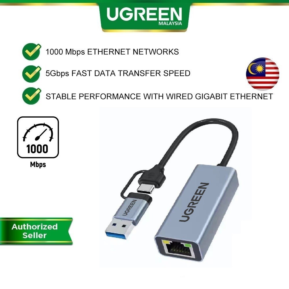 UGREEN USB C+A to Ethernet Adapter RJ45 to Thunderbolt 3 Type C +USB-A ...