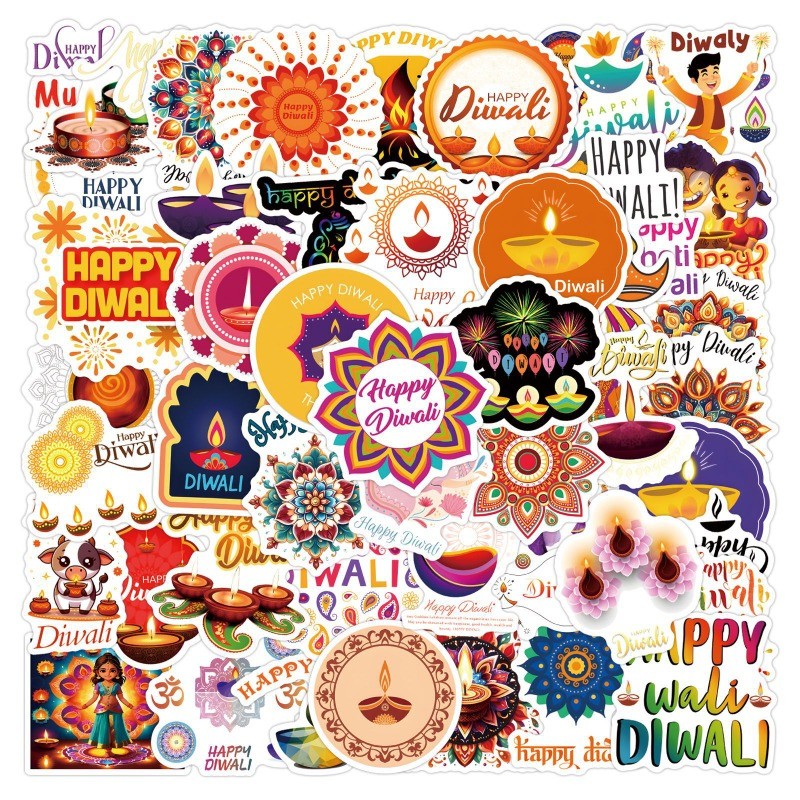 55pcs DIY Happy Diwali Festival Decor Waterproof Cartoon Stickers ...