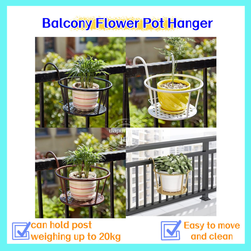 Outdoor Balcony Iron Flower Pot Holder Rack Wall Hanging Planter Plant ...