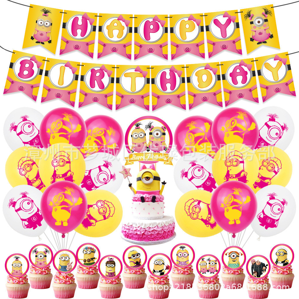 Pink Minions themed Children's Birthday Background Decoration ...