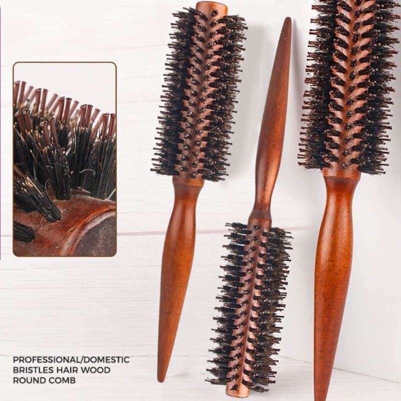 Wooden Rolling Comb Hair Brush Hair Comb Anti-Static Round Comb Blower ...