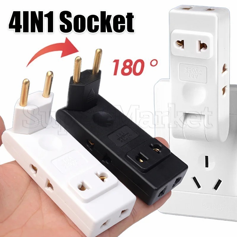 4 in 1 EU Electrical Socket - 180 Degree Rotation Plug Adapter ...