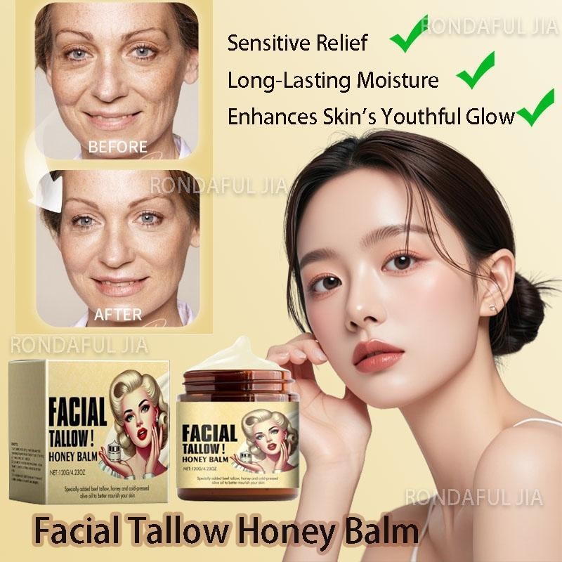 Facial Tallow Honey Balm / Beef Tallow Cream 120g Sensitive Relief Long-Lasting Moisture Beef ...