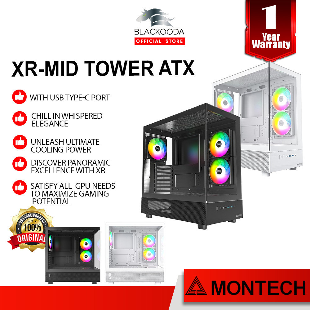 MONTECH XR - Mid Tower ATX PC Case With USB Type-C Port & 3 x 120mm ...