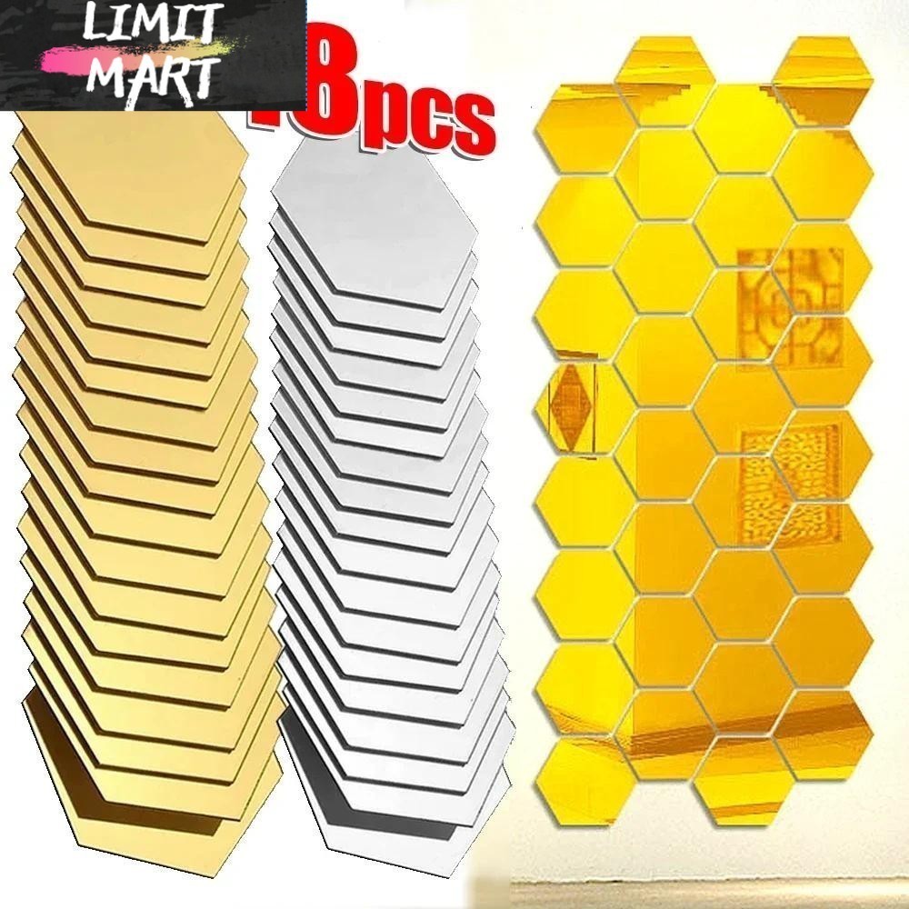 SMhomeThings 48/24Pcs 3D Acrylic Mirror Hex Shape Vinyl Removable Wall ...