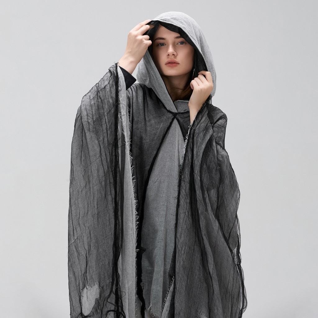 []-Halloween Witch Cloak with Hood Exaggerated Ripped Grim Reaper Cape ...