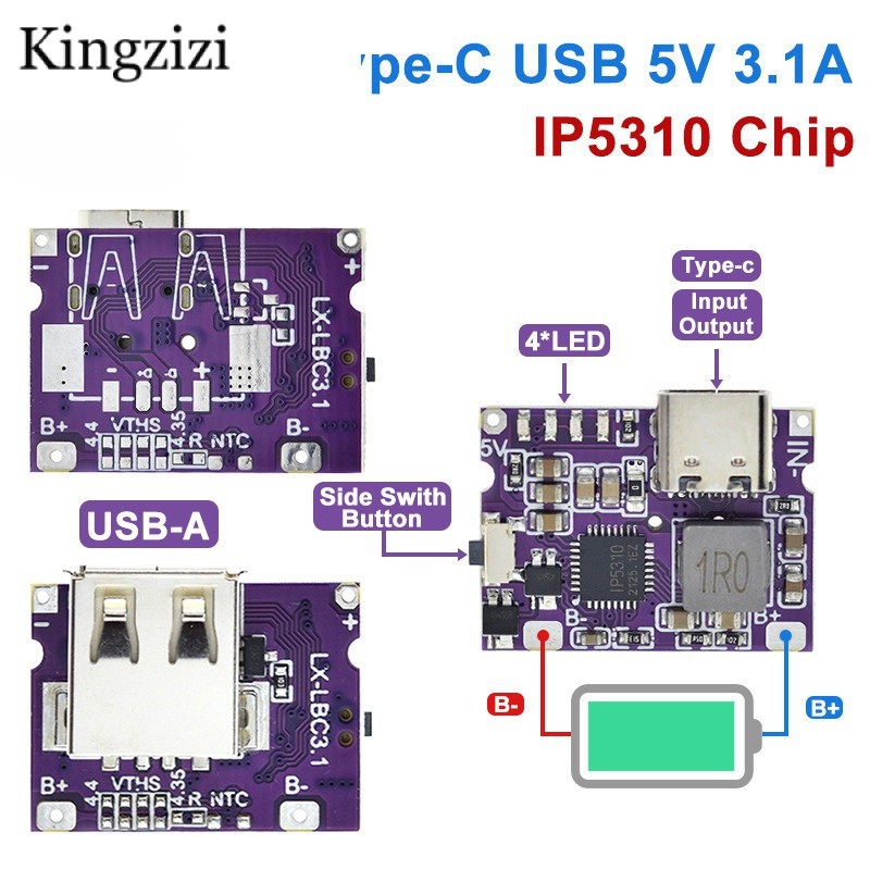 Type-C USB 5V 3.1A Boost Converter Step-Up Power Module IP5310 Mobile Power Bank Accessories ...