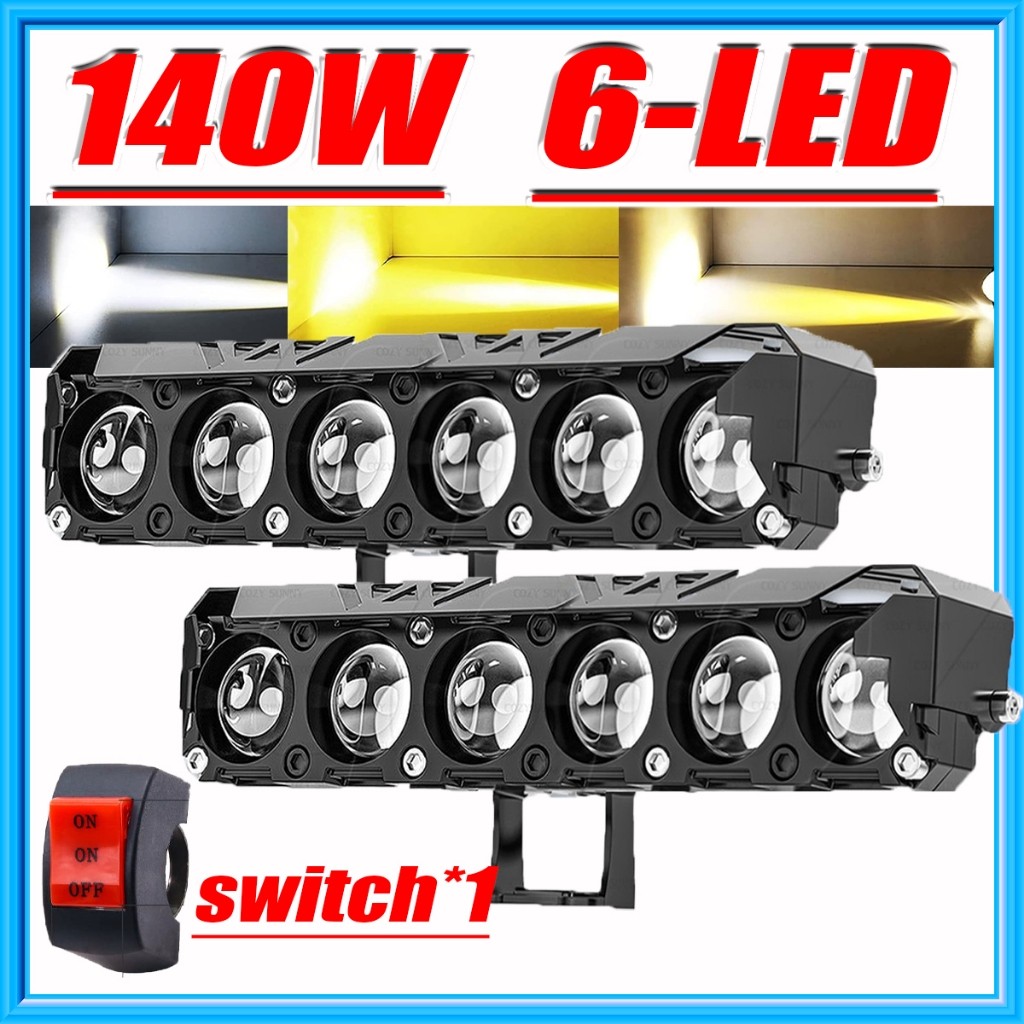(With Switch)12V-80V Car 6LED Light Bar 18W DRL Work Lights Spotlight 8000LM Off-road Automobile ...