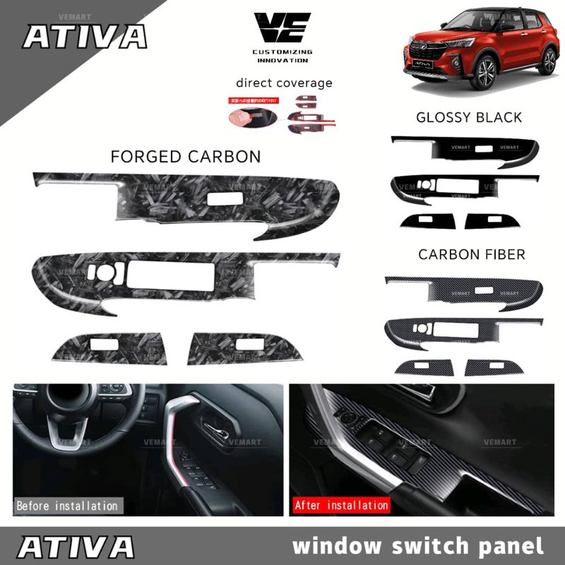 perodua ativa car door window Switch panel cover Silver piano black ...