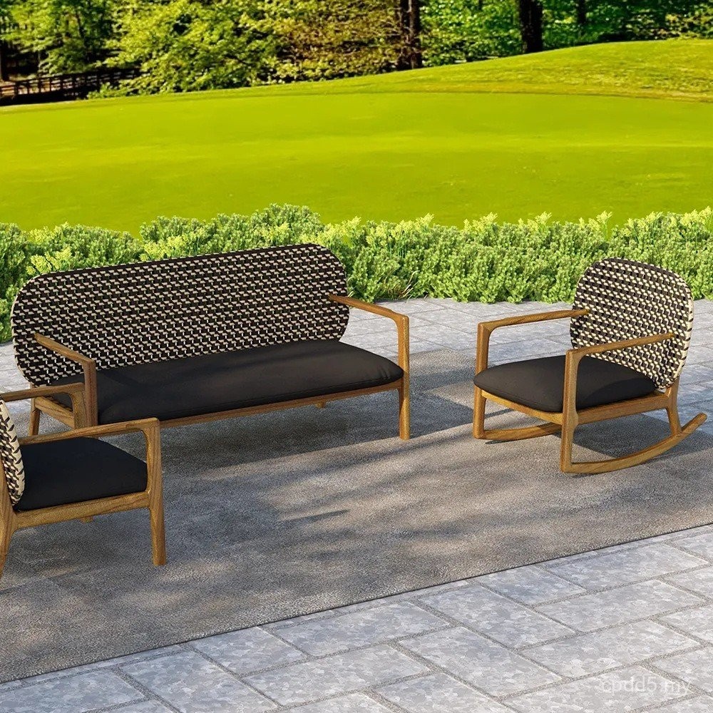 Kombinasi sofa rotan, ruang tamu, pangsapuri kecil, perabot lapang ...