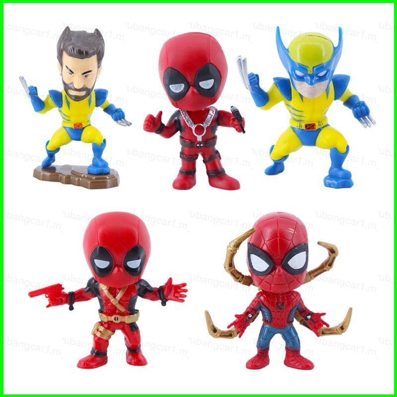 YB 4-7pcs Deadpool Wolverine Action Figure Q version The Amazing Spider ...