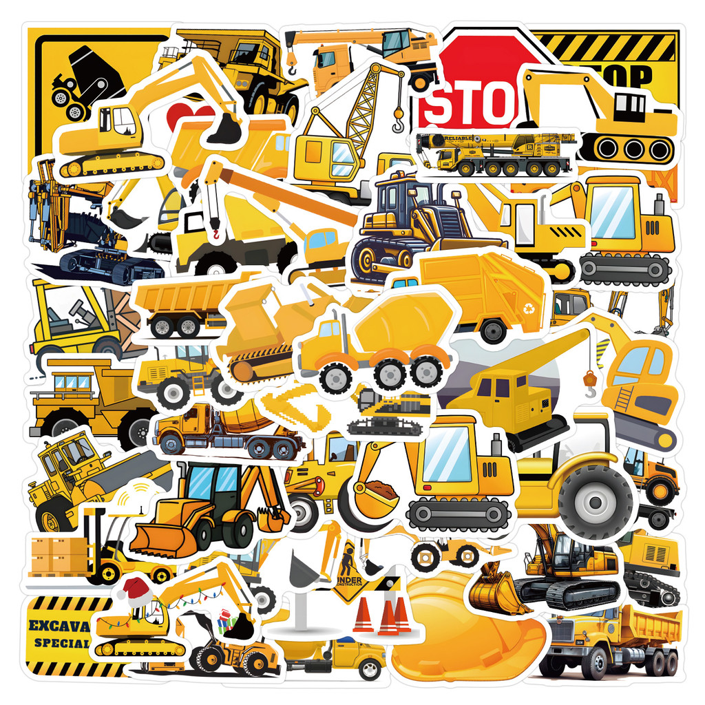 55 pcs Excavators Cartoon Waterproof PVC Stickers | Shopee Malaysia
