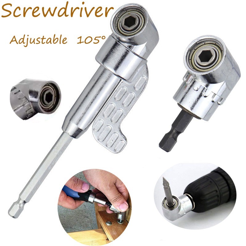 Adjustable 105° Right Angle Driver Screwdriver Hand Tools 1/4 Hex Shank ...