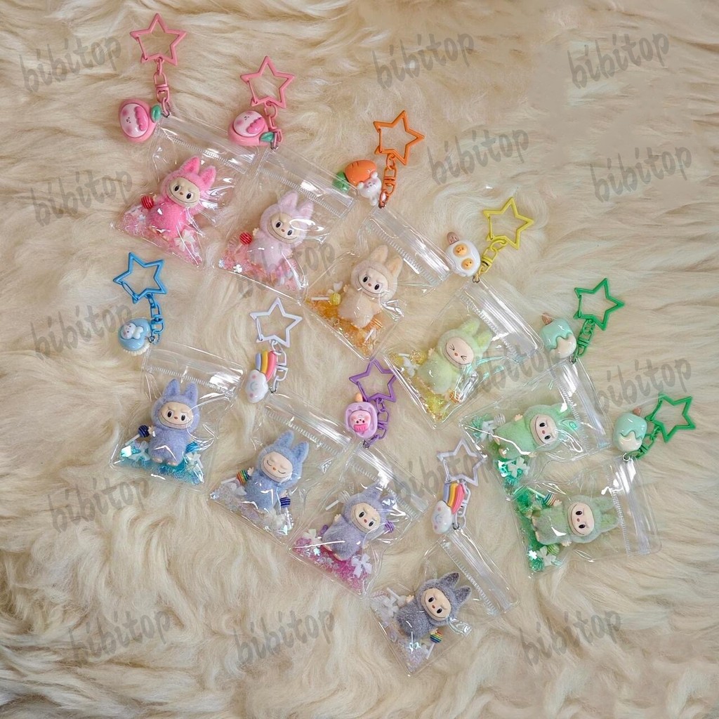 Mini labubu Doll Bag Keyring Transparent Display Star Hairball Keychain ...