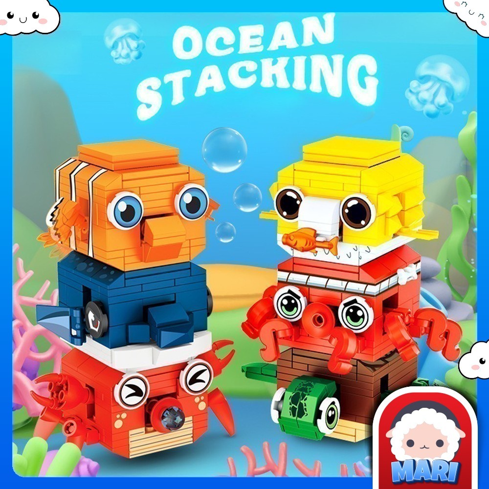 [6 IN 1] MINI Stackable Octopus Marine Sea Turtle Fish Crab Whale ...