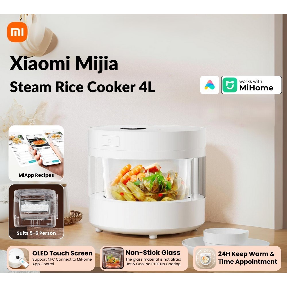 Xiaomi Mijia Transparent Steam Rice Cooker 4L Electric Glass Cooker ...